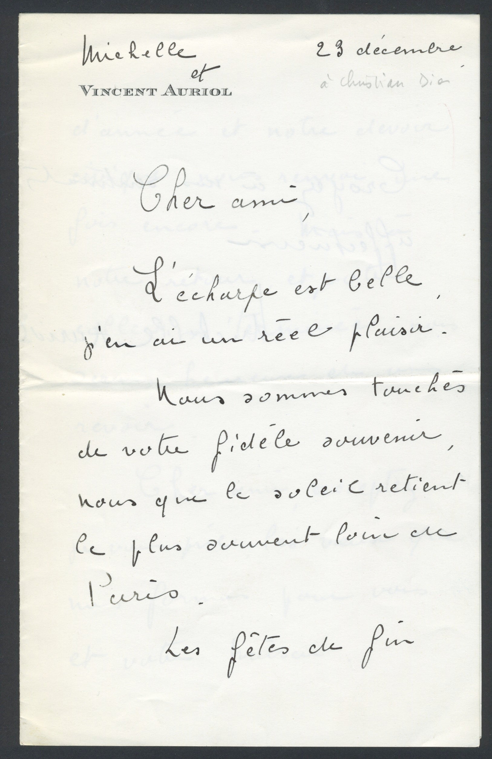 Collection of Autograph Letters and Cards to Christian Dior – "B" Dry Goods